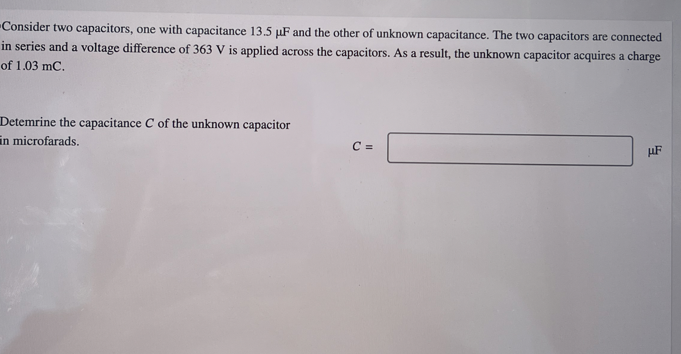 Solved Consider two capacitors, one with capacitance 13.5μF | Chegg.com