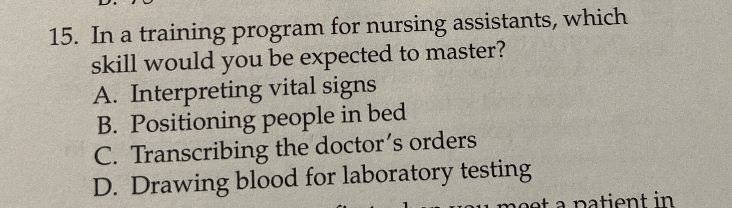 Solved In a training program for nursing assistants, which | Chegg.com