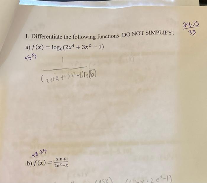 Solved 1. Differentiate the following functions. DO NOT | Chegg.com