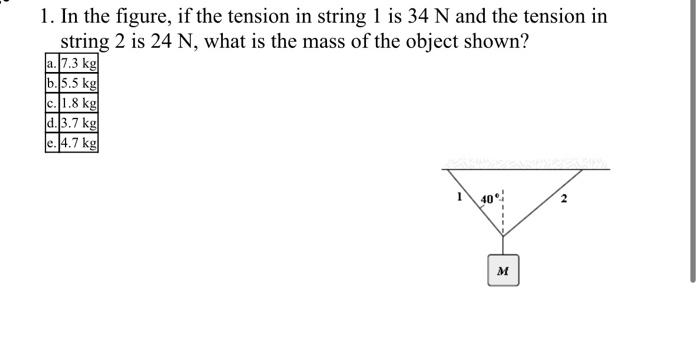 Solved 1. In the figure, if the tension in string 1 is 34 N | Chegg.com