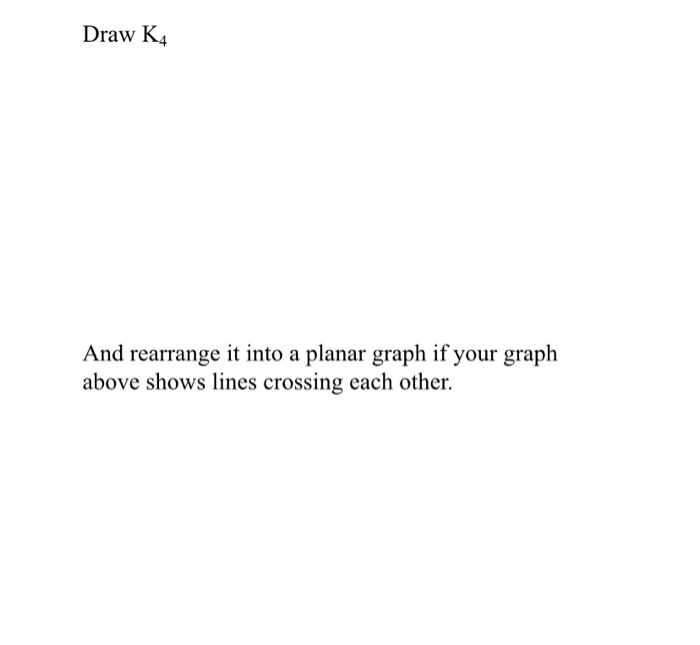 Solved Draw K4 And rearrange it into a planar graph if your | Chegg.com