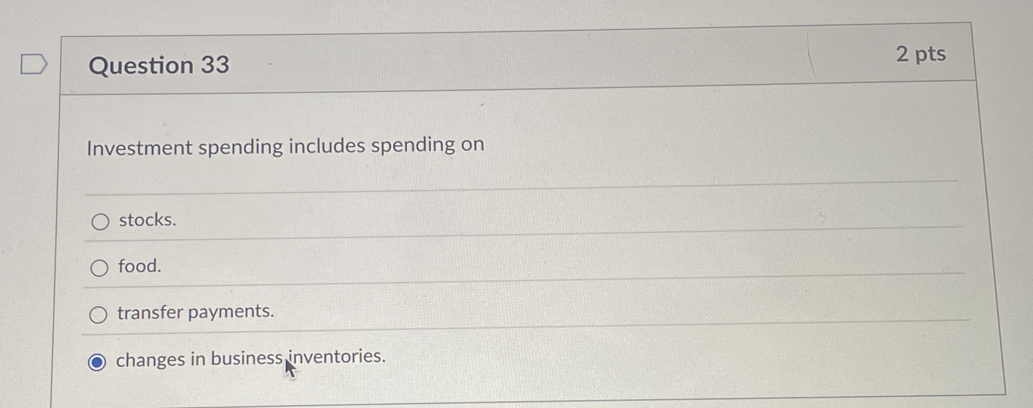 Solved Question 33Investment spending includes spending | Chegg.com