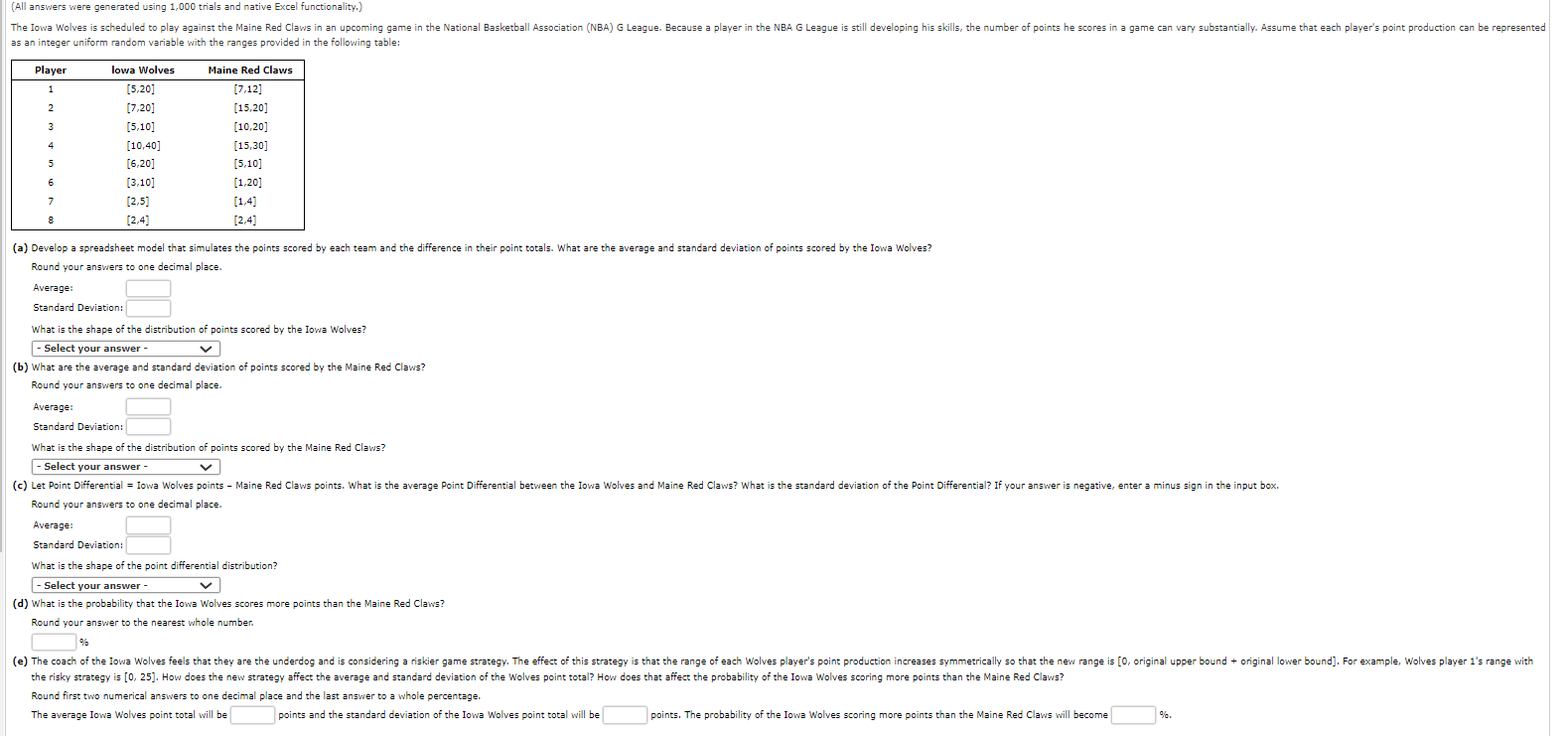 Solved (All answers were generated using 1,000 ﻿trials and | Chegg.com