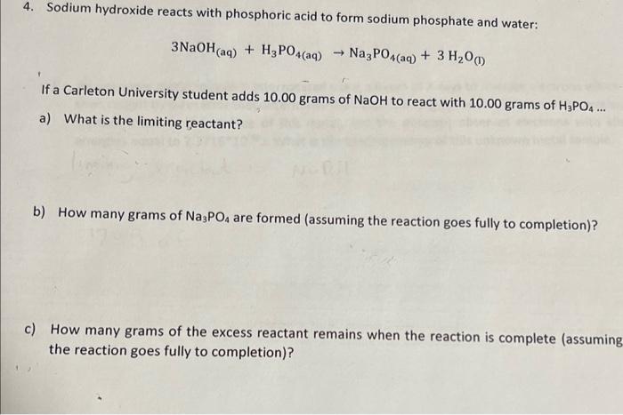 Solved 4. Sodium hydroxide reacts with phosphoric acid to | Chegg.com