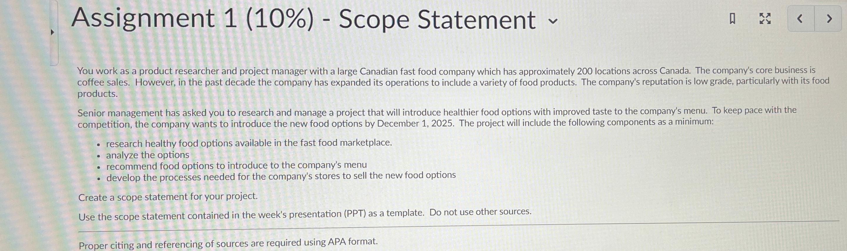 Solved Assignment 1 (10%) - ﻿Scope Statement v products. | Chegg.com