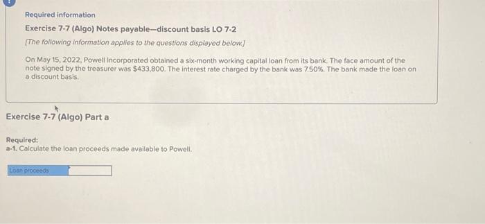 Solved Required information Exercise 7-7 (Algo) Notes | Chegg.com