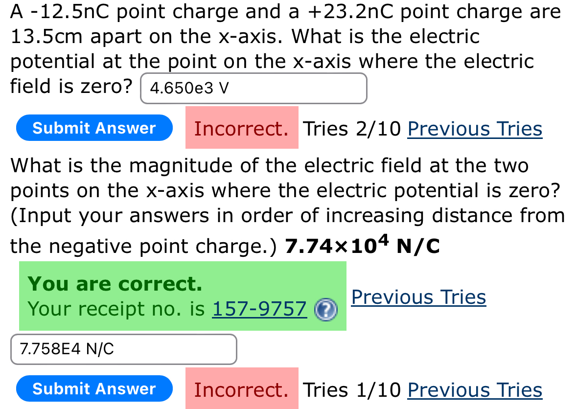 Solved A -12.5nC ﻿point charge and a+23.2nC ﻿point charge | Chegg.com