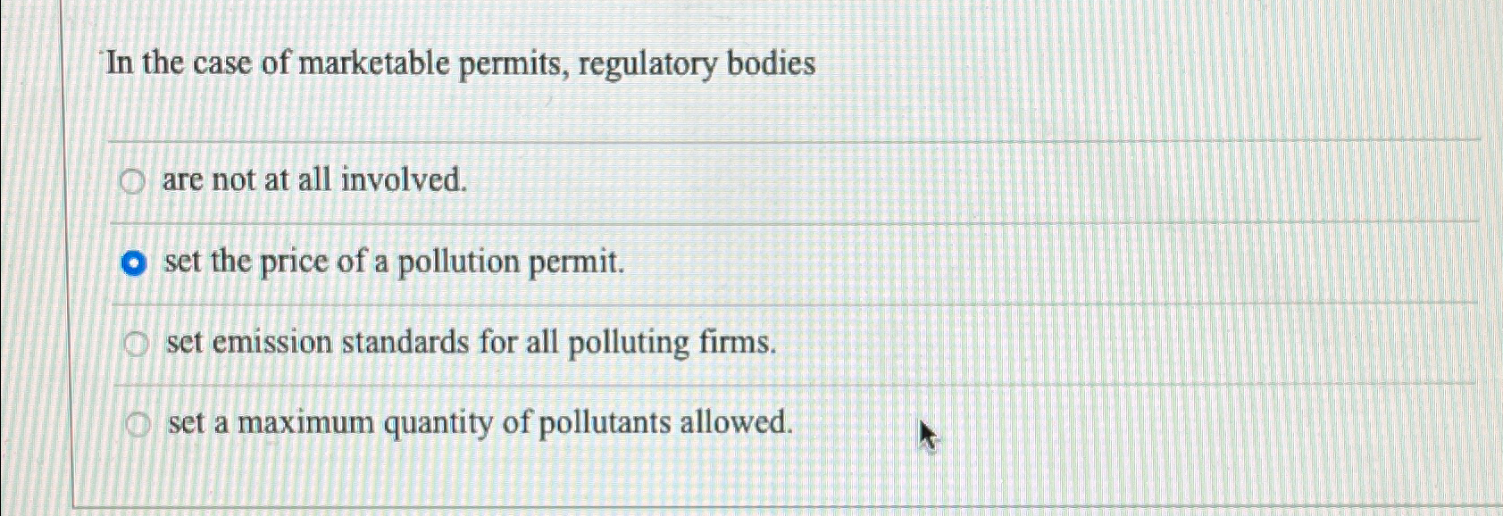 Solved In the case of marketable permits, regulatory | Chegg.com