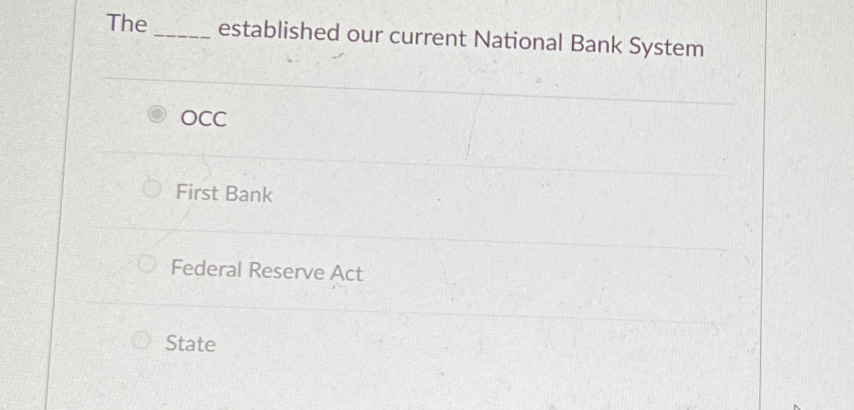 Solved The ﻿established our current National Bank | Chegg.com