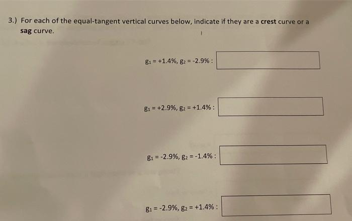 Solved 3.) For each of the equal-tangent vertical curves | Chegg.com