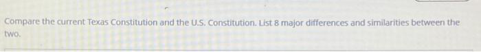Solved Compare the current Texas Constitution and the U.S. | Chegg.com