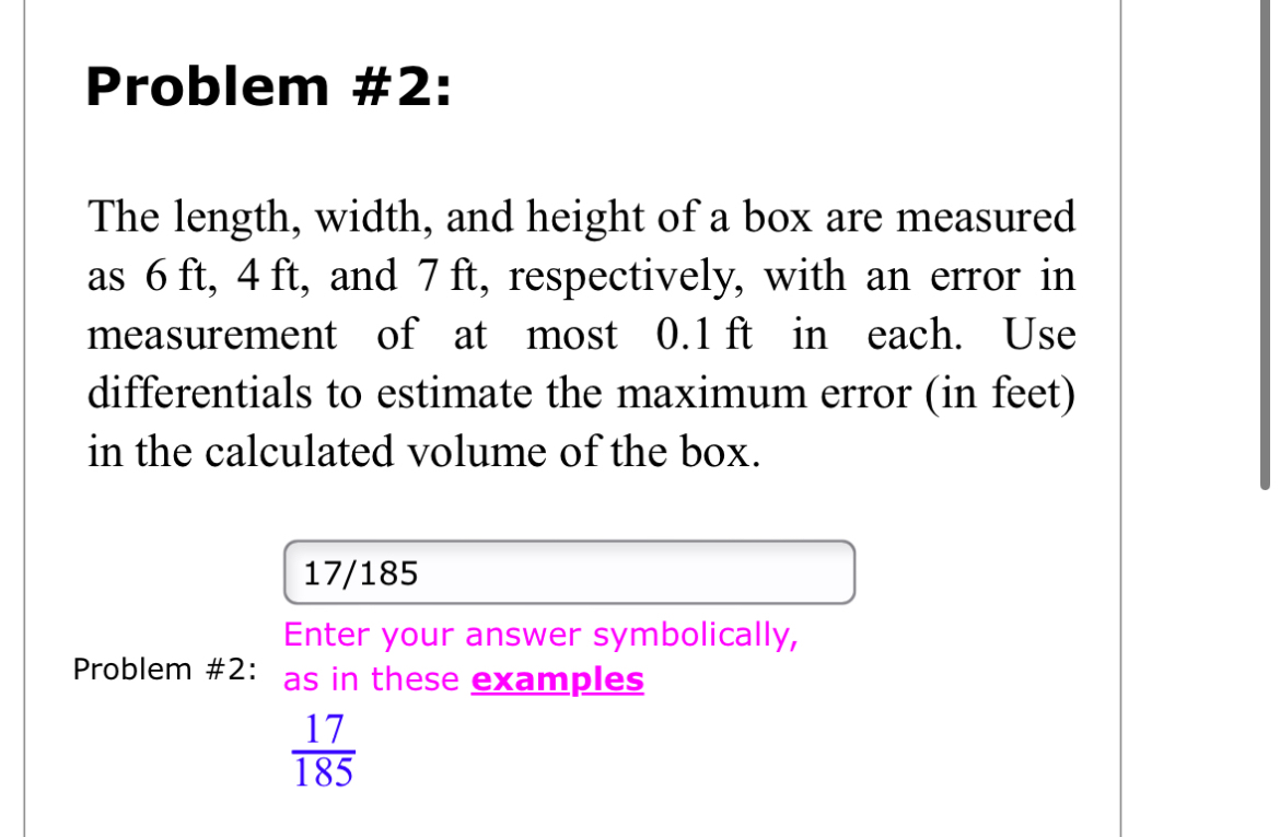 Solved Problem #2:The length, width, and height of a box are | Chegg.com