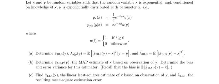 Solved Let x and y be random variables such that the random | Chegg.com