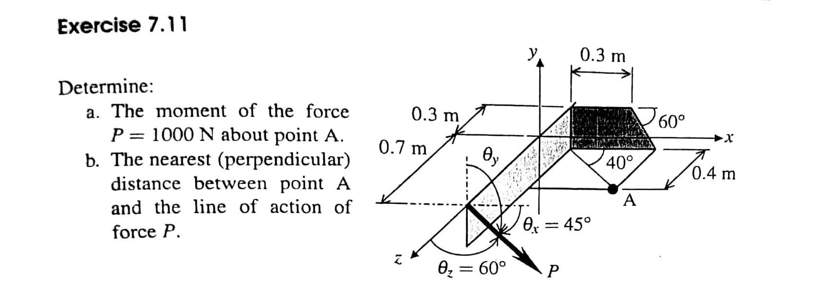 Solved Determine A The Moment Of The Force P 1000 N About
