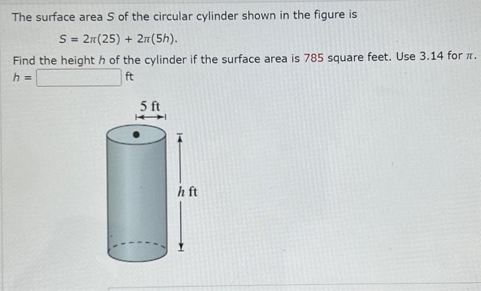 Solved The surface area \\( S \\) of the circular cylinder | Chegg.com