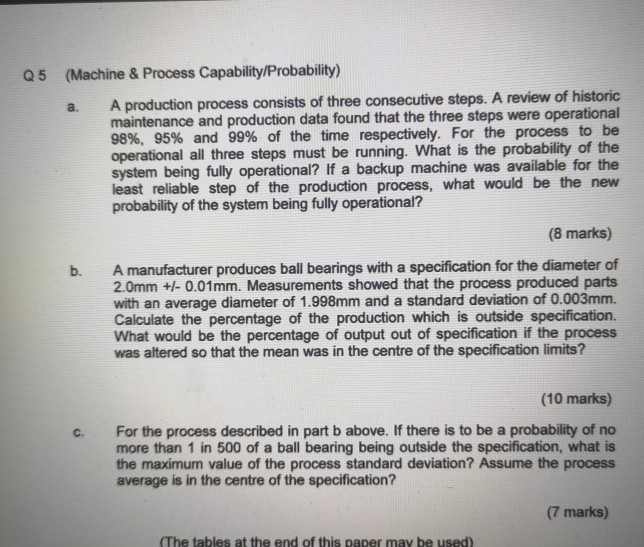 Solved Q5 (Machine & Process Capability/Probability) A | Chegg.com