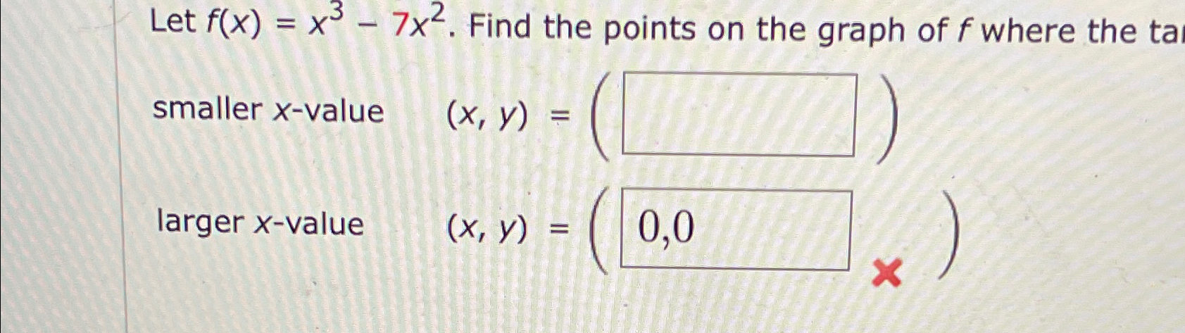 Solved Let f(x)=x3-7x2. ﻿Find the points on the graph of f | Chegg.com