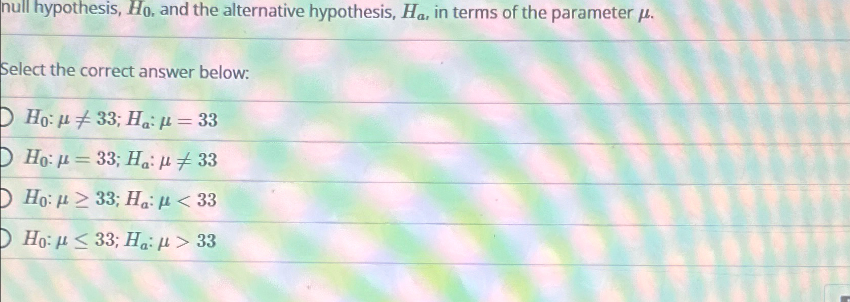 Solved null hypothesis, H0, ﻿and the alternative hypothesis, | Chegg.com