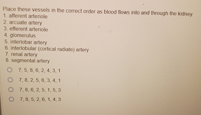 Solved Place these vessels in the correct order as blood | Chegg.com