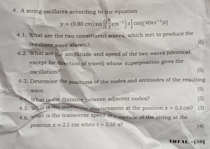 Solved A string oscillates according to the | Chegg.com