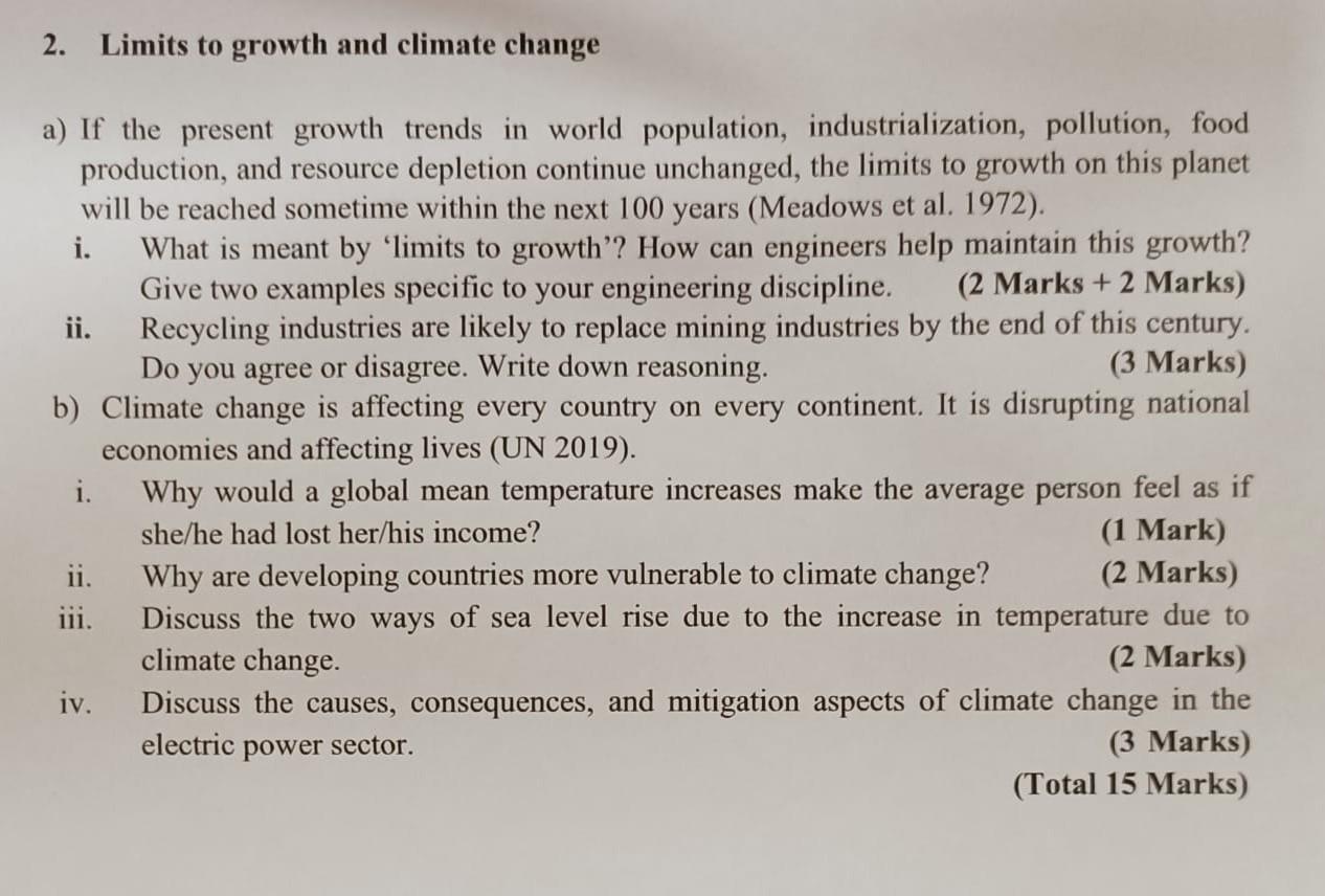 Solved 2. Limits to growth and climate change a) If the | Chegg.com