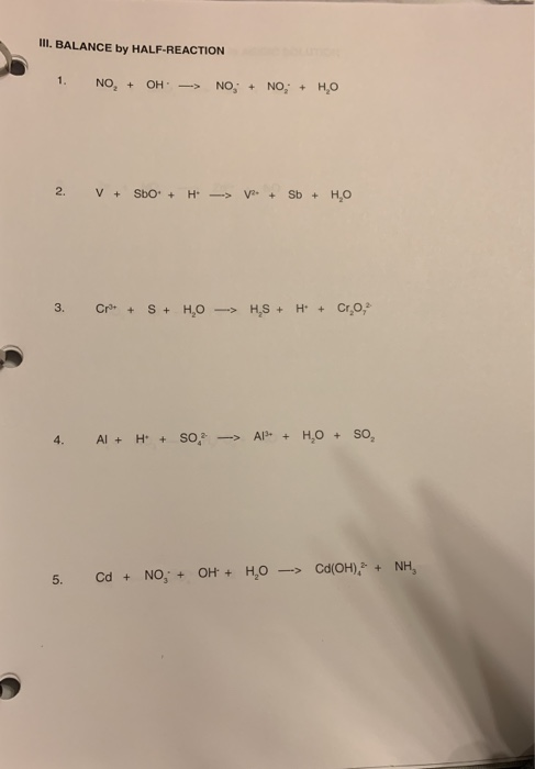 Solved CHEMISTRY 1120 LAB PROBLEM SET - REDOX EQUATIONS I. | Chegg.com