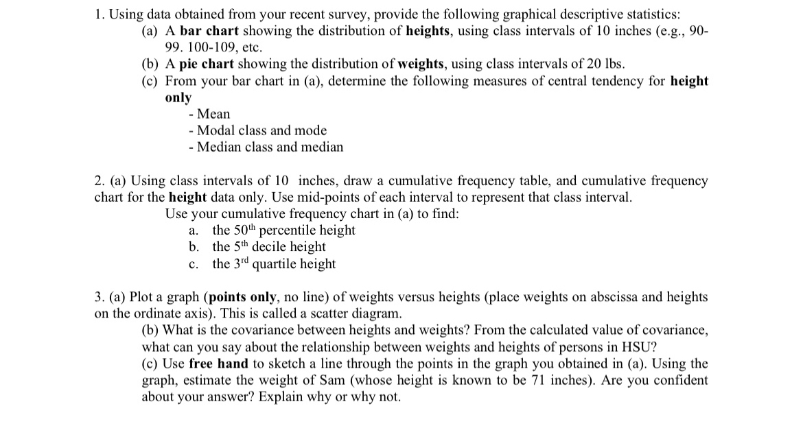 Solved Using data obtained from your recent survey, provide | Chegg.com