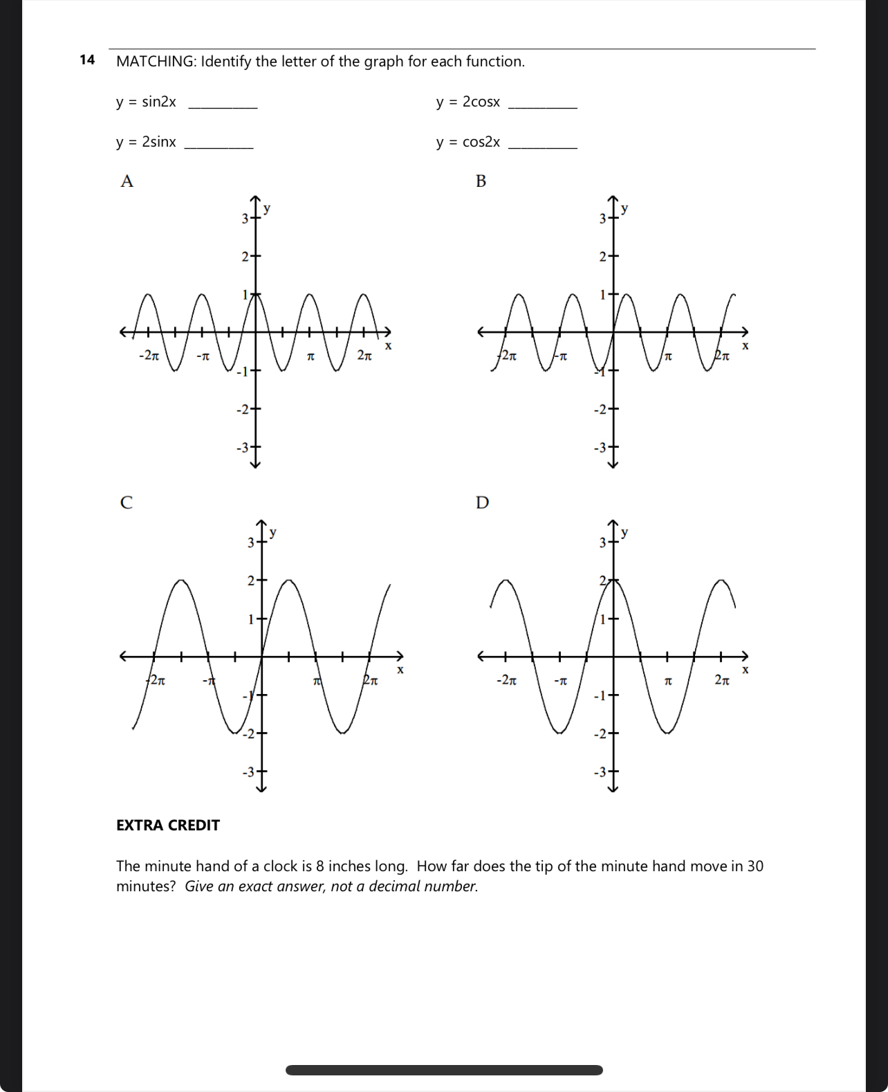 Solved 14 ﻿MATCHING: Identify the letter of the graph for | Chegg.com