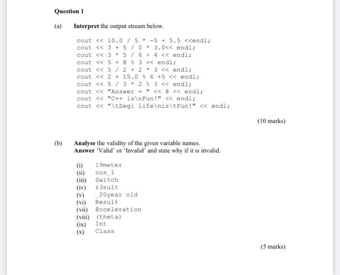 Solved Question 1 (a) (b) Interpret the output stream below. | Chegg.com