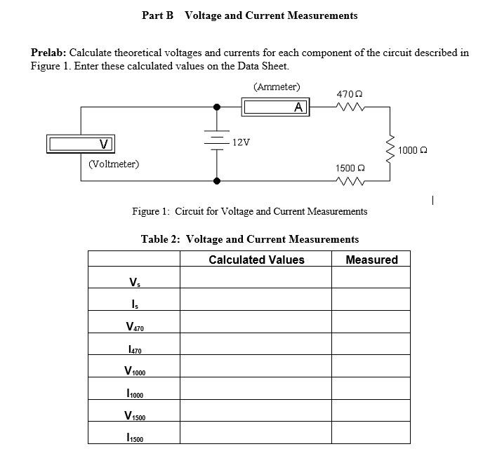 Solved Part B Voltage and Current Measurements Prelab: | Chegg.com