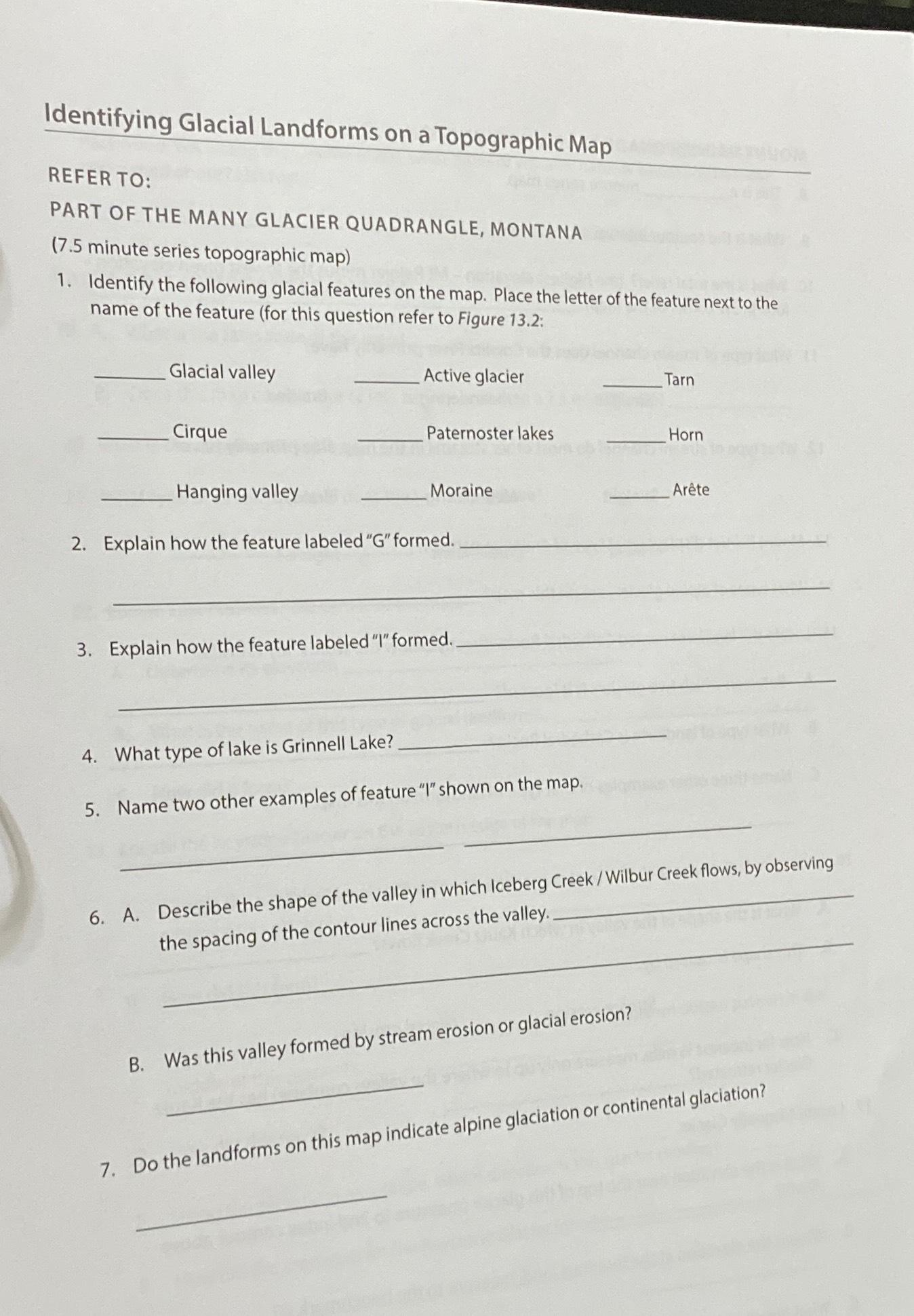 Identifying Glacial Landforms on a Topographic | Chegg.com