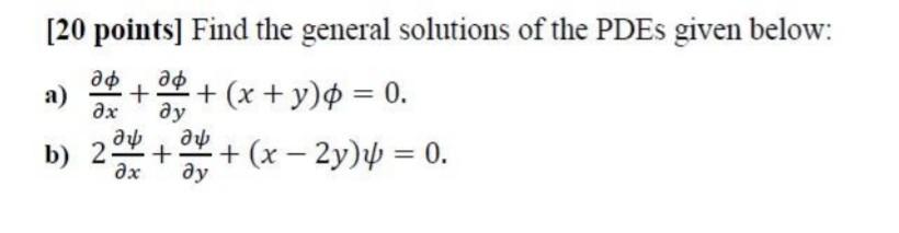 Solved [20 points] Find the general solutions of the PDEs | Chegg.com