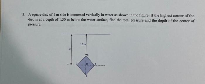 Solved 3. A square disc of 1 m side is immersed vertically | Chegg.com
