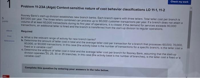 Solved Check my work 1 Problem 11-23A (Algo) | Chegg.com