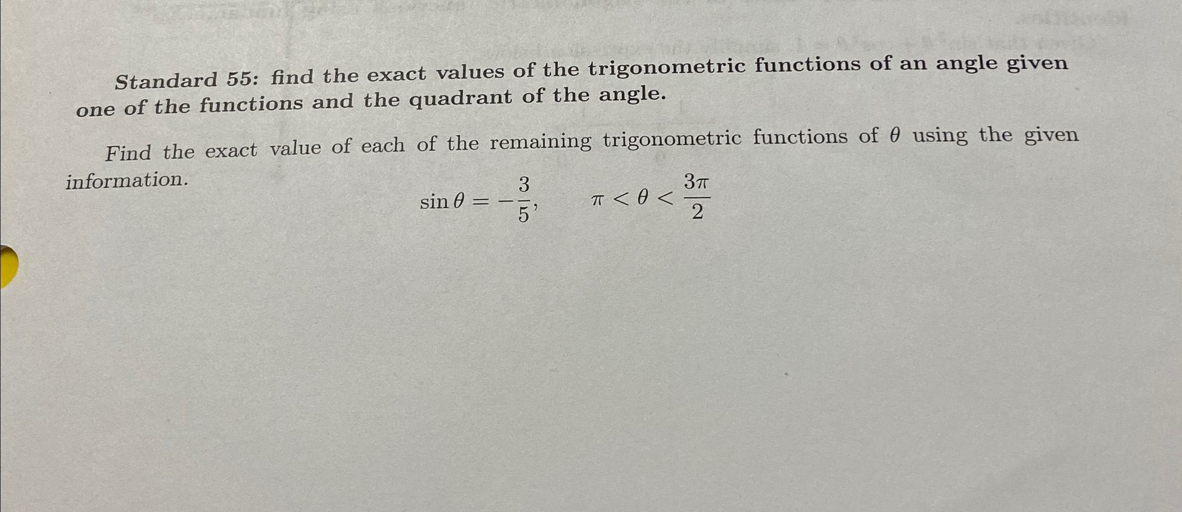 Solved Standard 55: find the exact values of the | Chegg.com