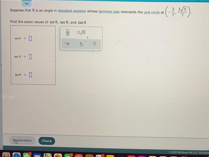 Solved Suppose that is an angle in standard position whose | Chegg.com