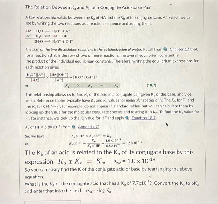 Solved The Relation Between Ka and Kb of a Conjugate | Chegg.com