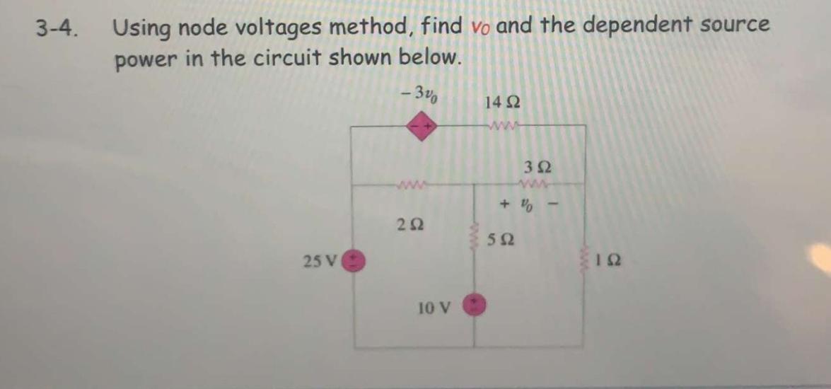 Solved 3 4 Using Node Voltages Method Find Vo And The