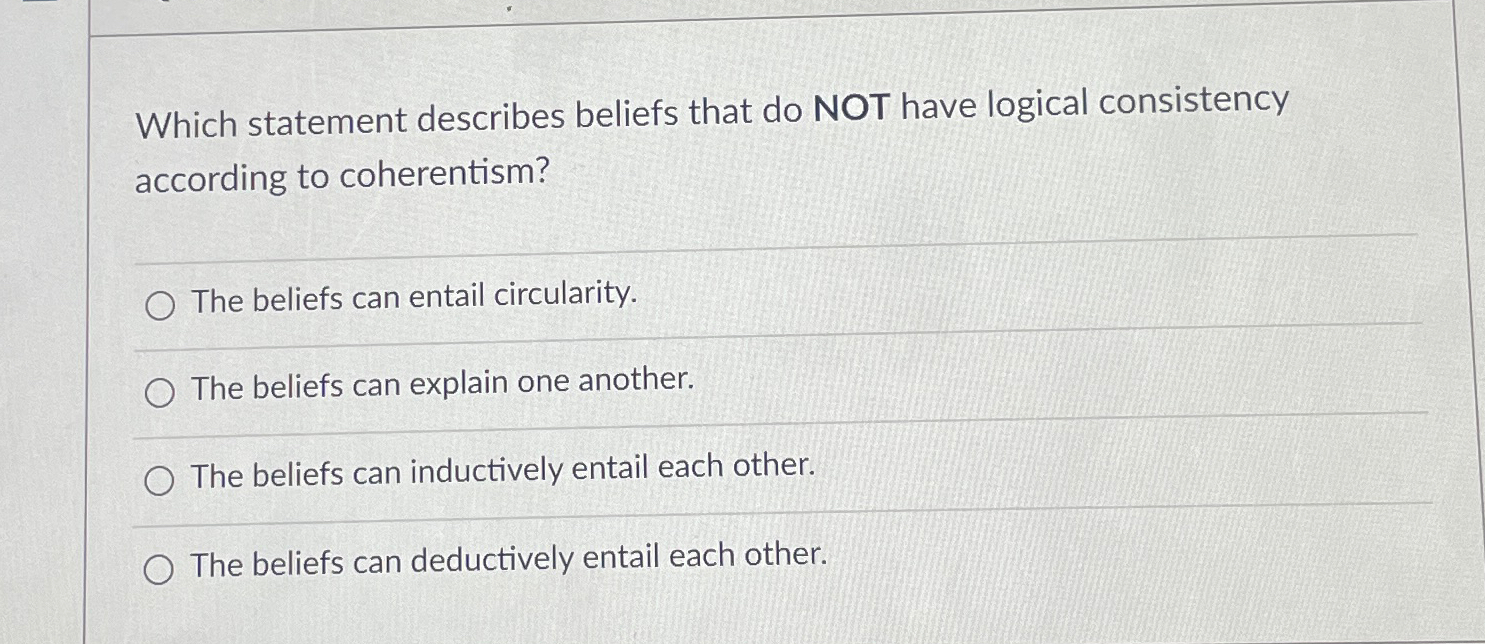 Solved Which statement describes beliefs that do NOT have | Chegg.com