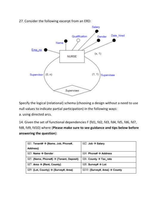 Solved 23. For the following excerpt from an ERD, specify | Chegg.com