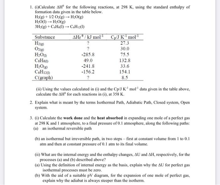 Solved 1. (i)Calculate AH for the following reactions, at | Chegg.com