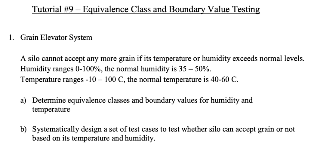 Solved Tutorial #9 - ﻿Equivalence Class and Boundary Value | Chegg.com