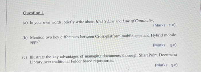 Solved (a) In your own words, briefly write about Hick's Law | Chegg.com