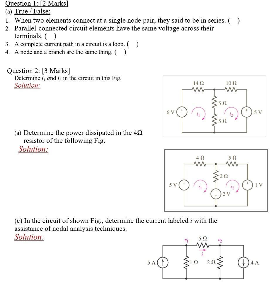 Solved Question 1: [2 Marks] (a) True / False: 1. When two | Chegg.com