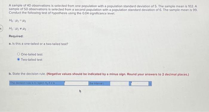 Solved A sample of 40 observations is selected from one | Chegg.com