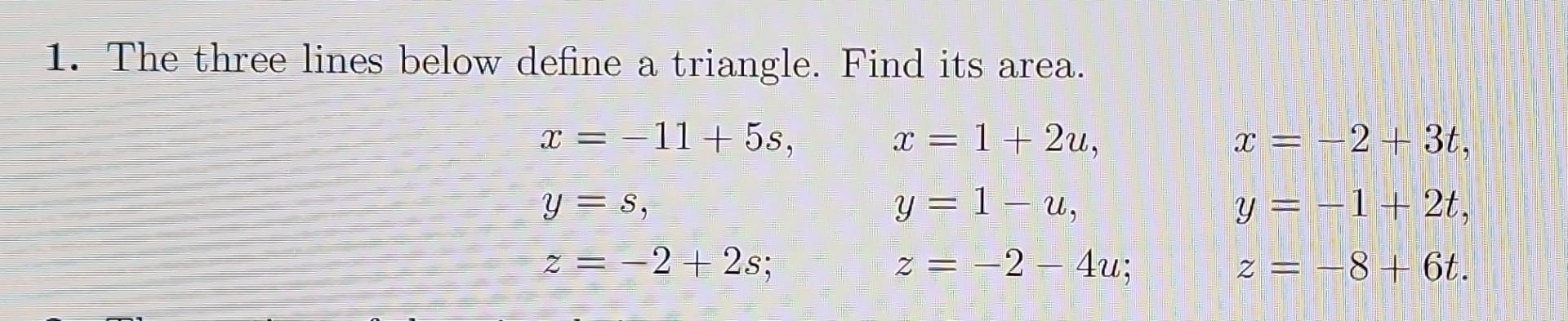 Solved 1. The three lines below define a triangle. Find its | Chegg.com