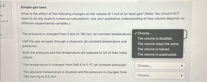 Solved Simple gas laws What is the effect of the following | Chegg.com