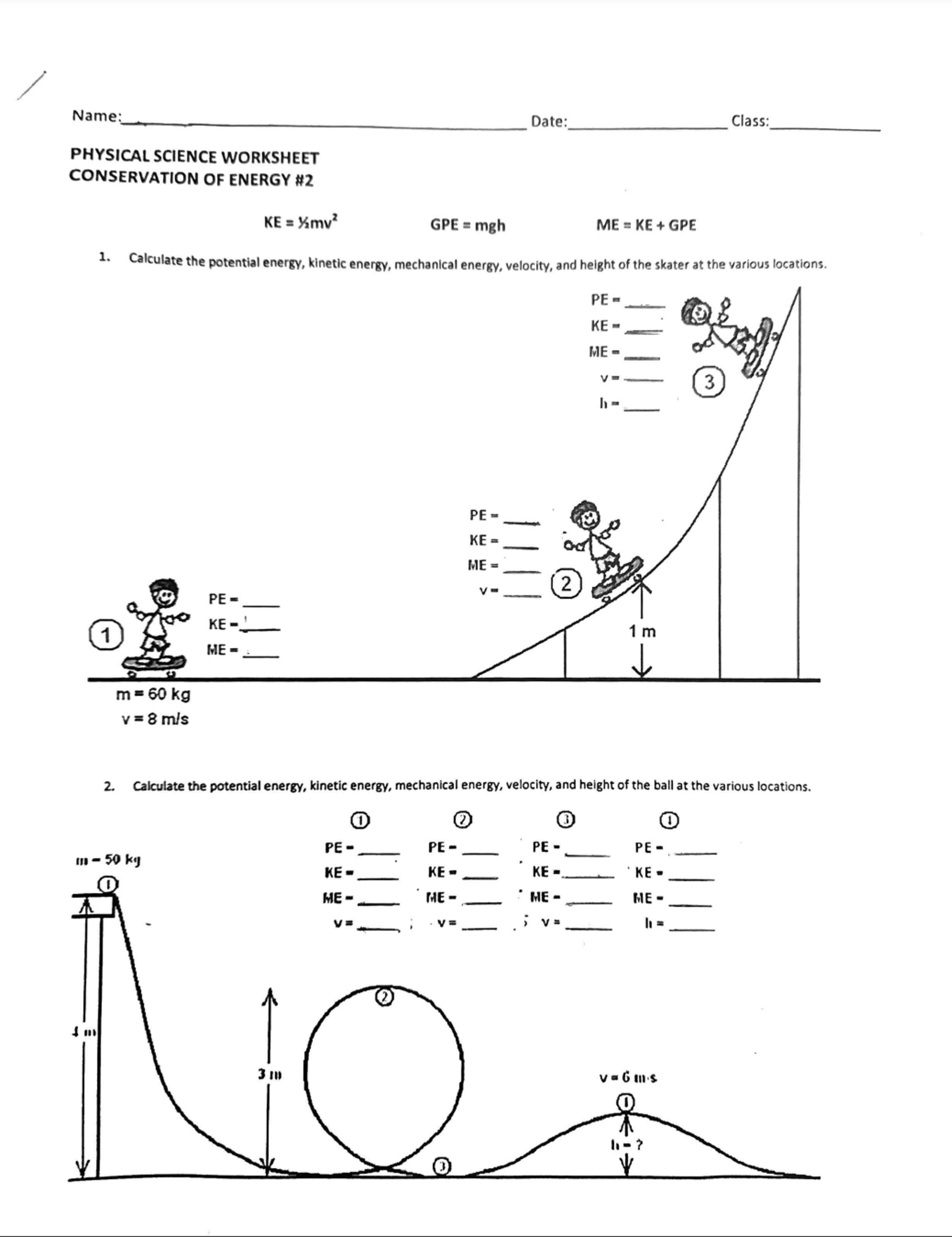 Solved PHYSICAL SCIENCE WORKSHEETCONSERVATION OF ﻿ENERGY | Chegg.com