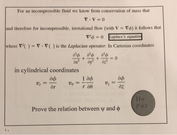 Solved For an incompressible fluid we know from conservation | Chegg.com