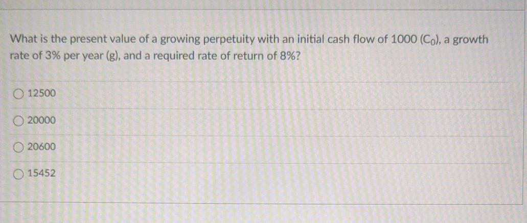 Solved What is the present value of a growing perpetuity | Chegg.com